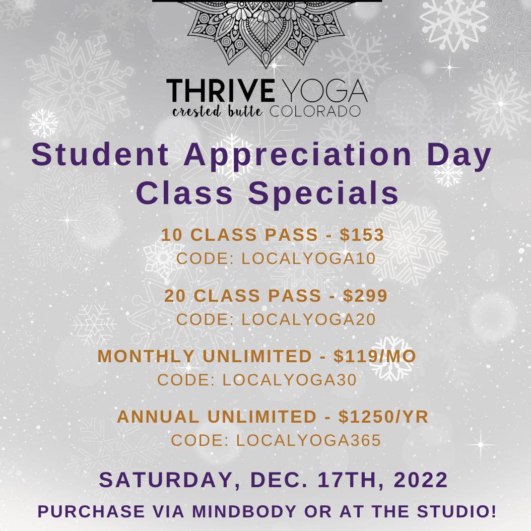 Thrive Yoga Student Appreciation Classes & Boutique Sale | Thrive Yoga ...
